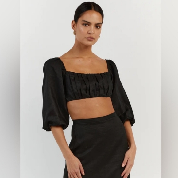 DISSH | Tops | Dissh Lilah Black Linen Puff Sleeve Top 6 | Poshmark